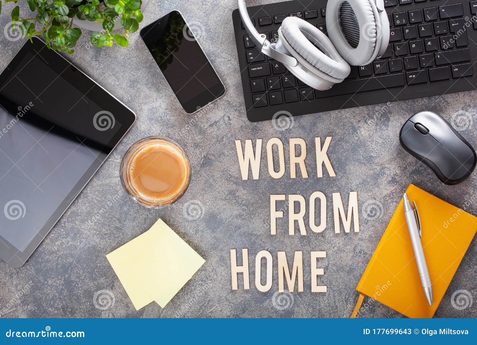 Work from Home Text Desk with Keyboard Computer Smartphone Notebook ...