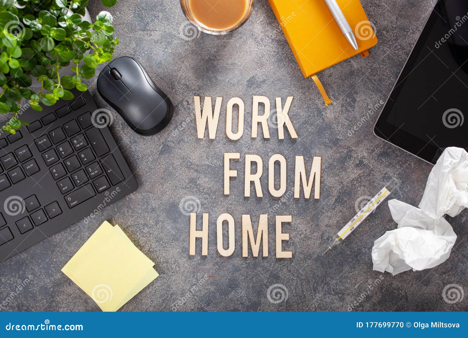 Work from Home Text Desk with Keyboard Computer Smartphone Notebook ...