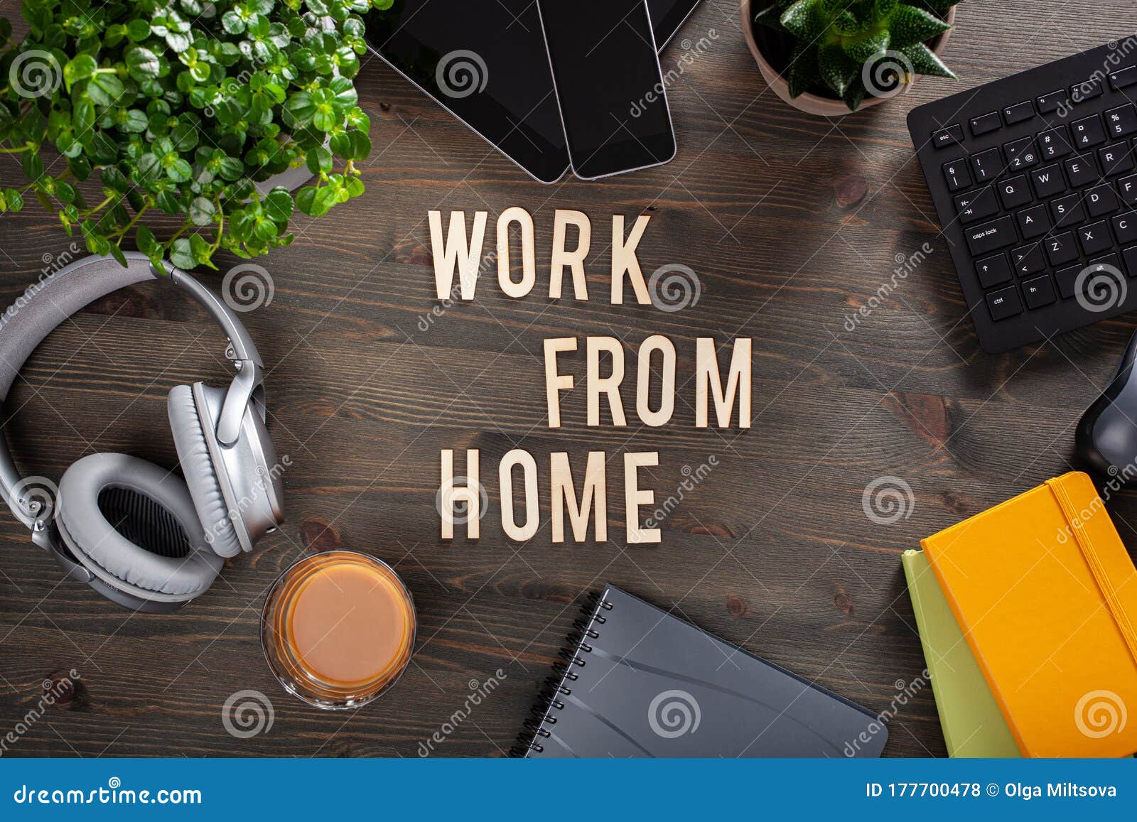 Work from Home Text Desk with Keyboard Computer Smartphone Notebook ...