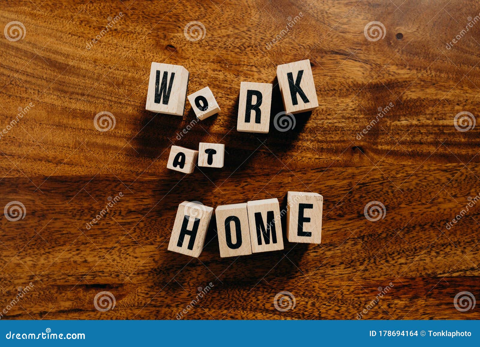 `Work at Home` Text Made of Wooden Cube on Wooden Background Stock ...
