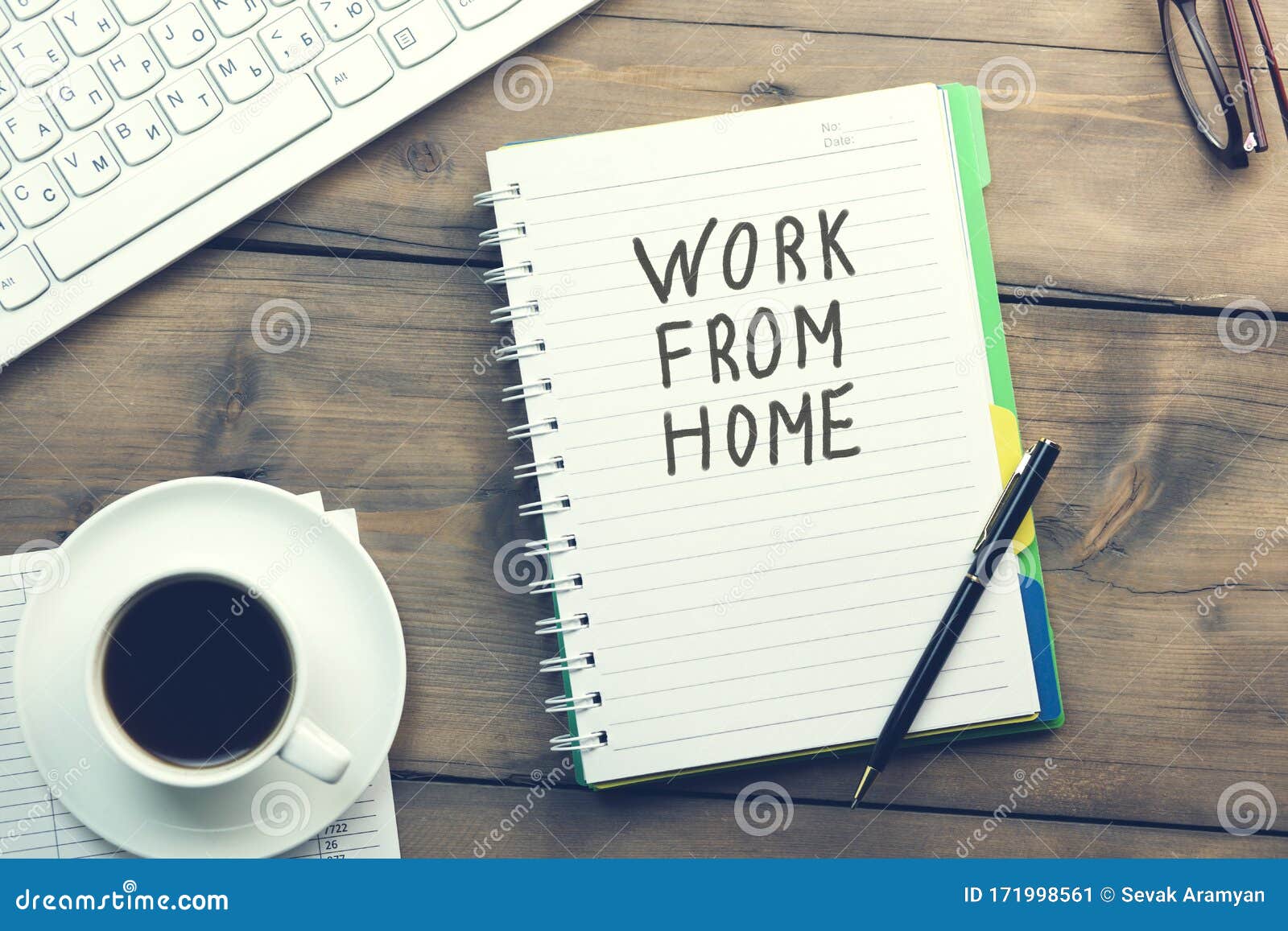 Work from Home Text on Page Stock Image - Image of coffee, lined: 171998561