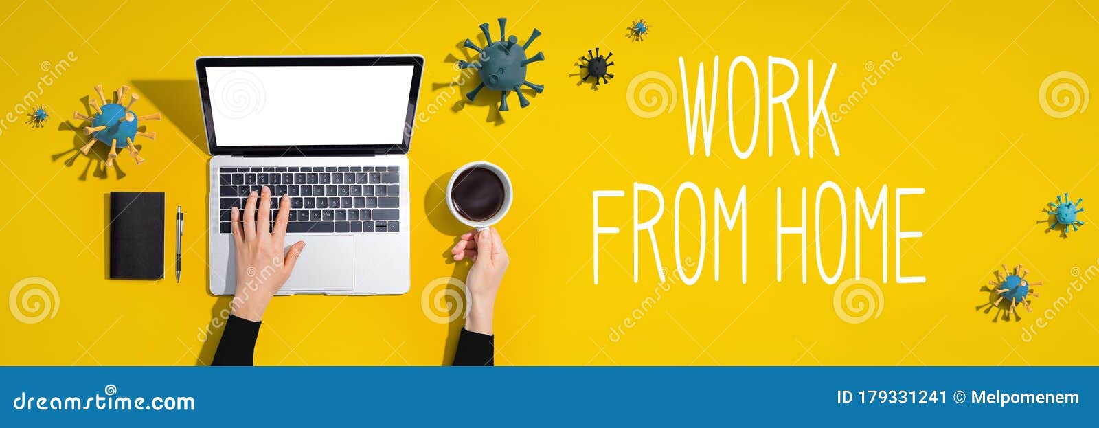 Work from Home Theme with Laptop with Viruses Stock Image - Image of ...