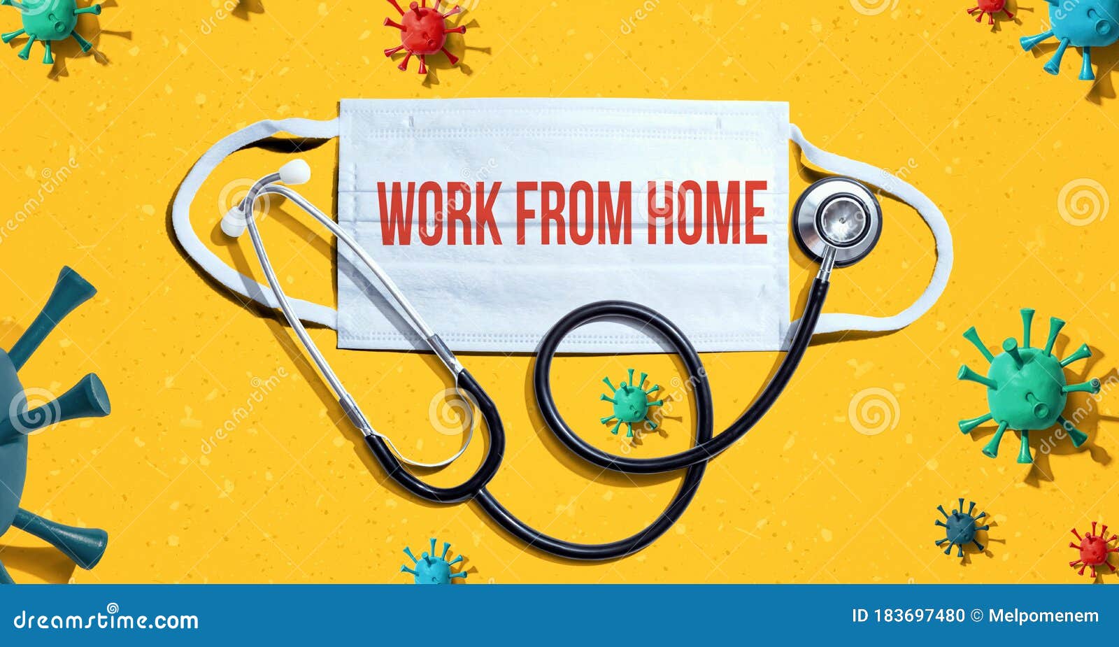 Work from Home Theme with Mask and Stethoscope Stock Photo - Image of ...