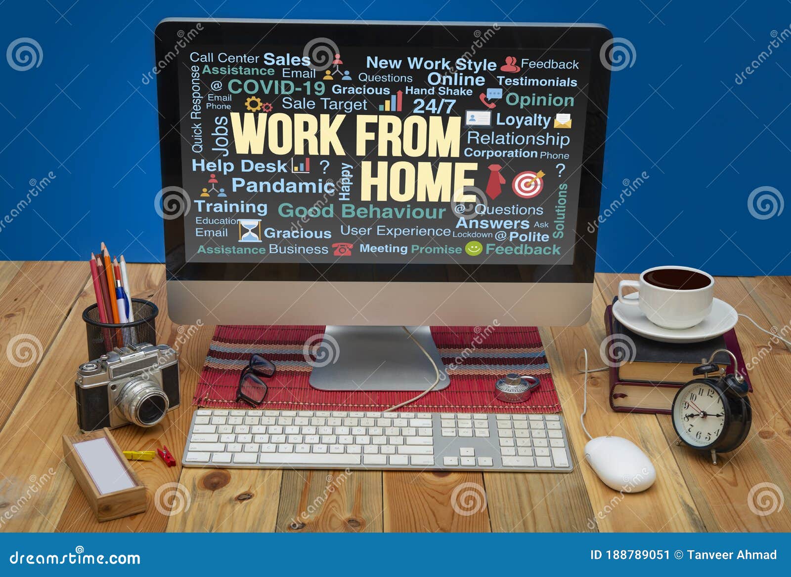 Work from Home Words Collage on Home Office Computer Screen Stock Image ...