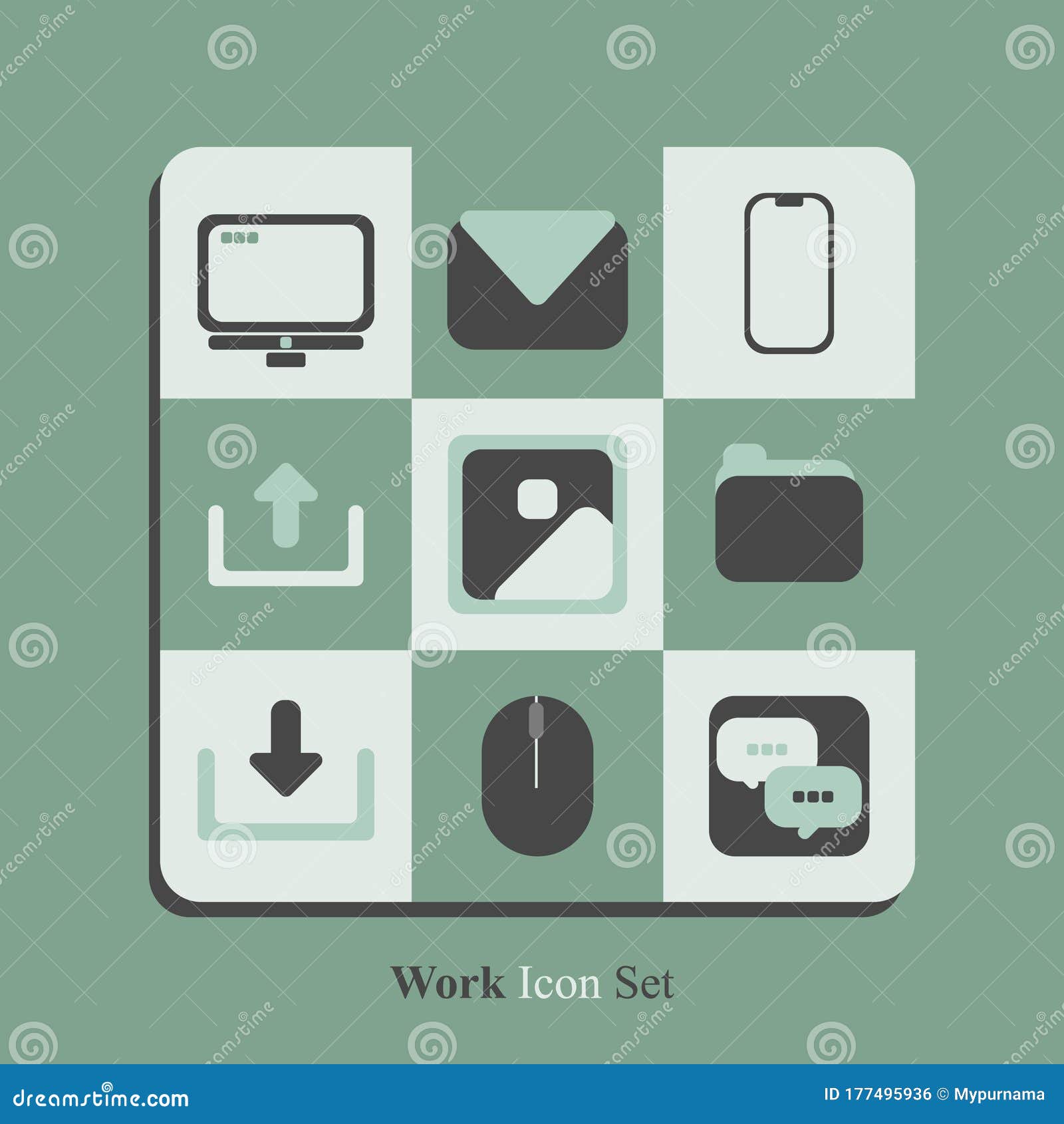 Work Icon Set Fade Green Color Stock Vector - Illustration of business ...
