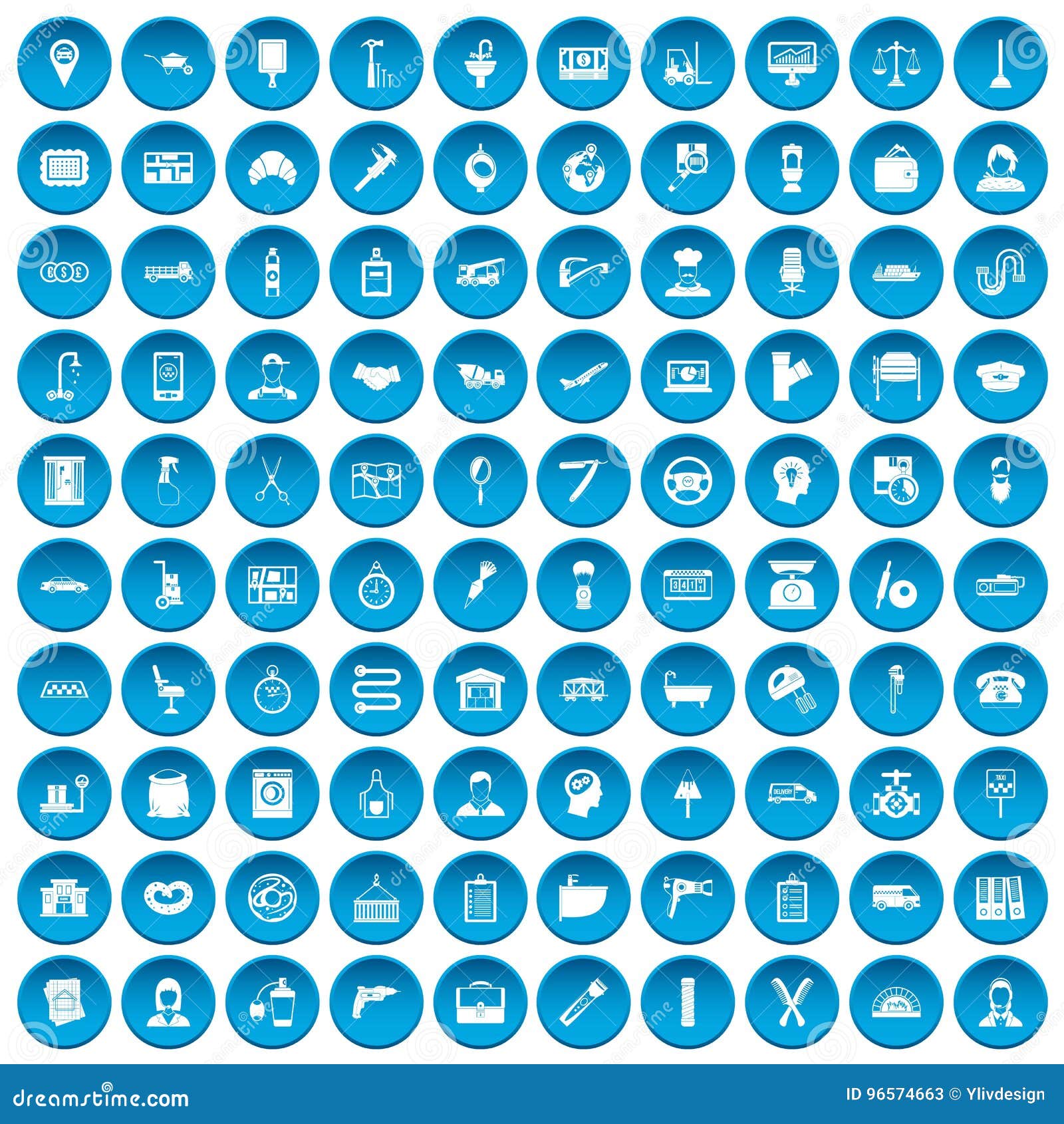 100 work icons set blue stock vector. Illustration of bank - 96574663