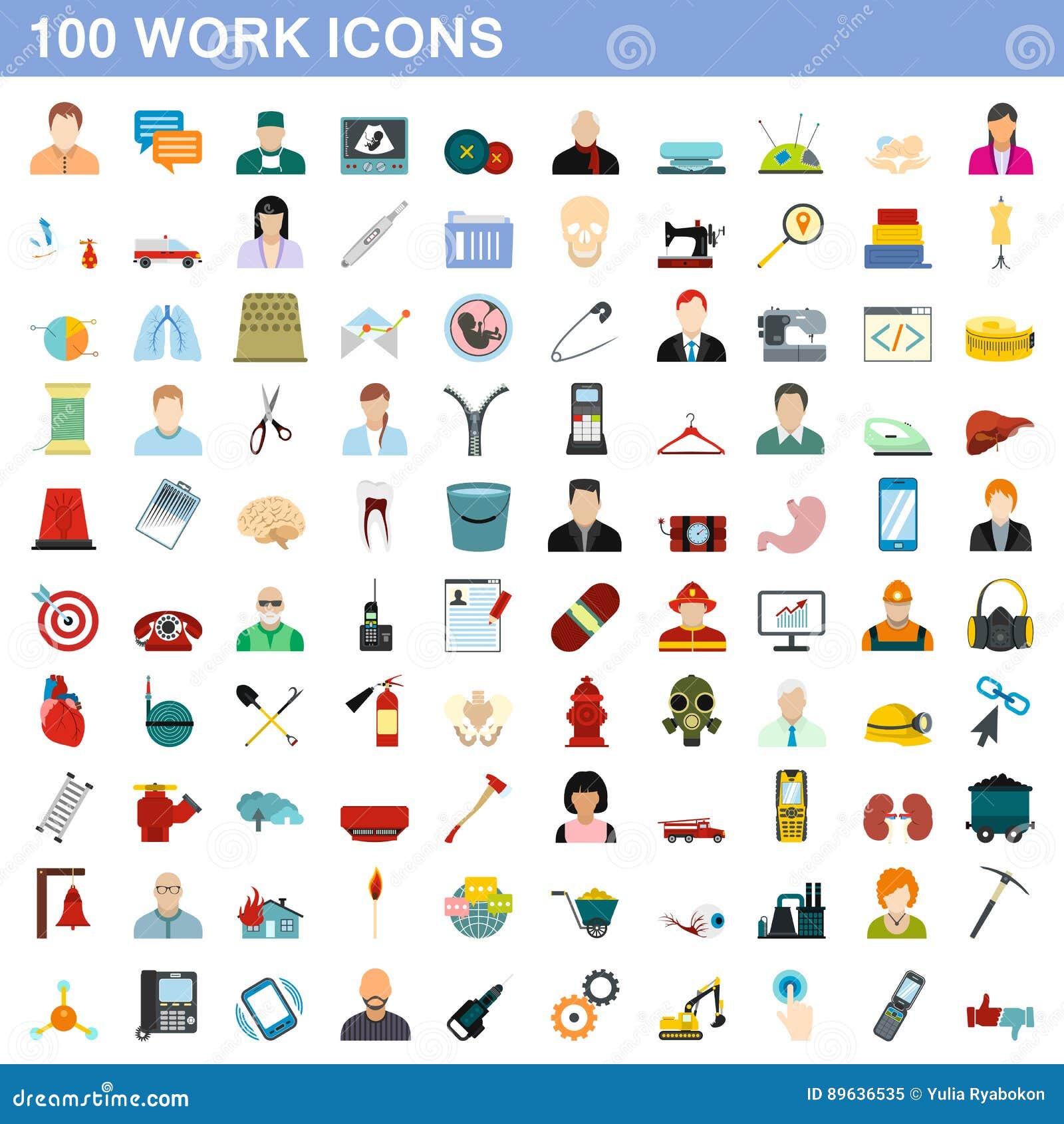 100 Work Icons Set, Flat Style Stock Vector - Illustration of icons ...
