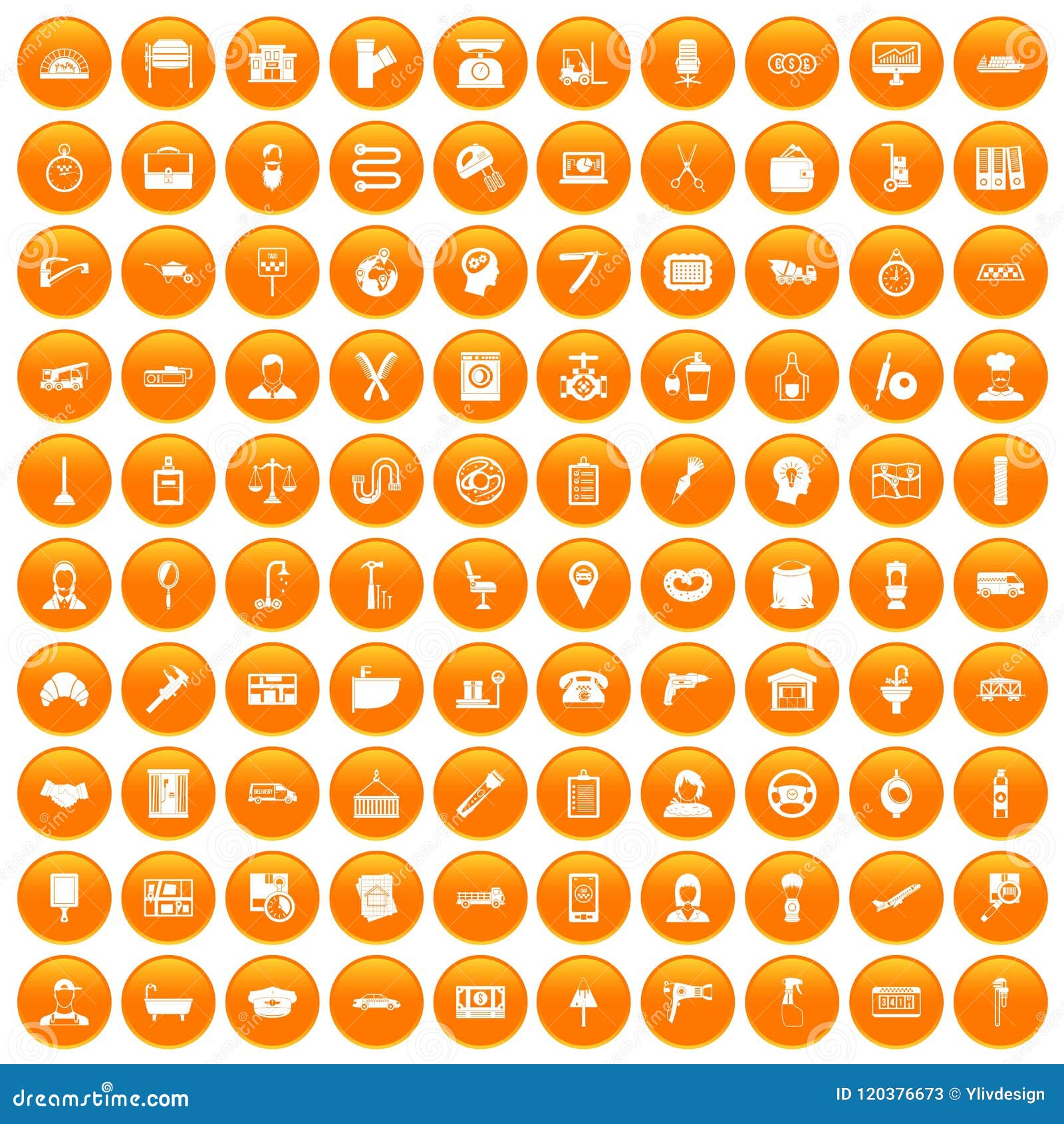 100 work icons set orange stock vector. Illustration of icons - 120376673
