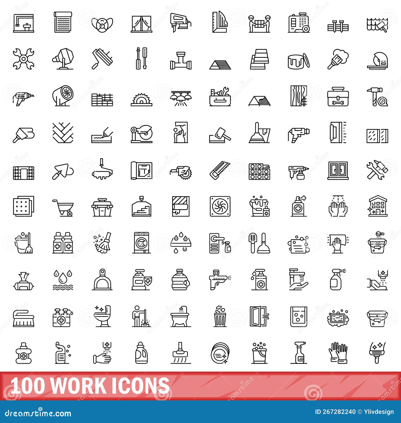 100 Work Icons Set, Outline Style Stock Vector - Illustration of build ...