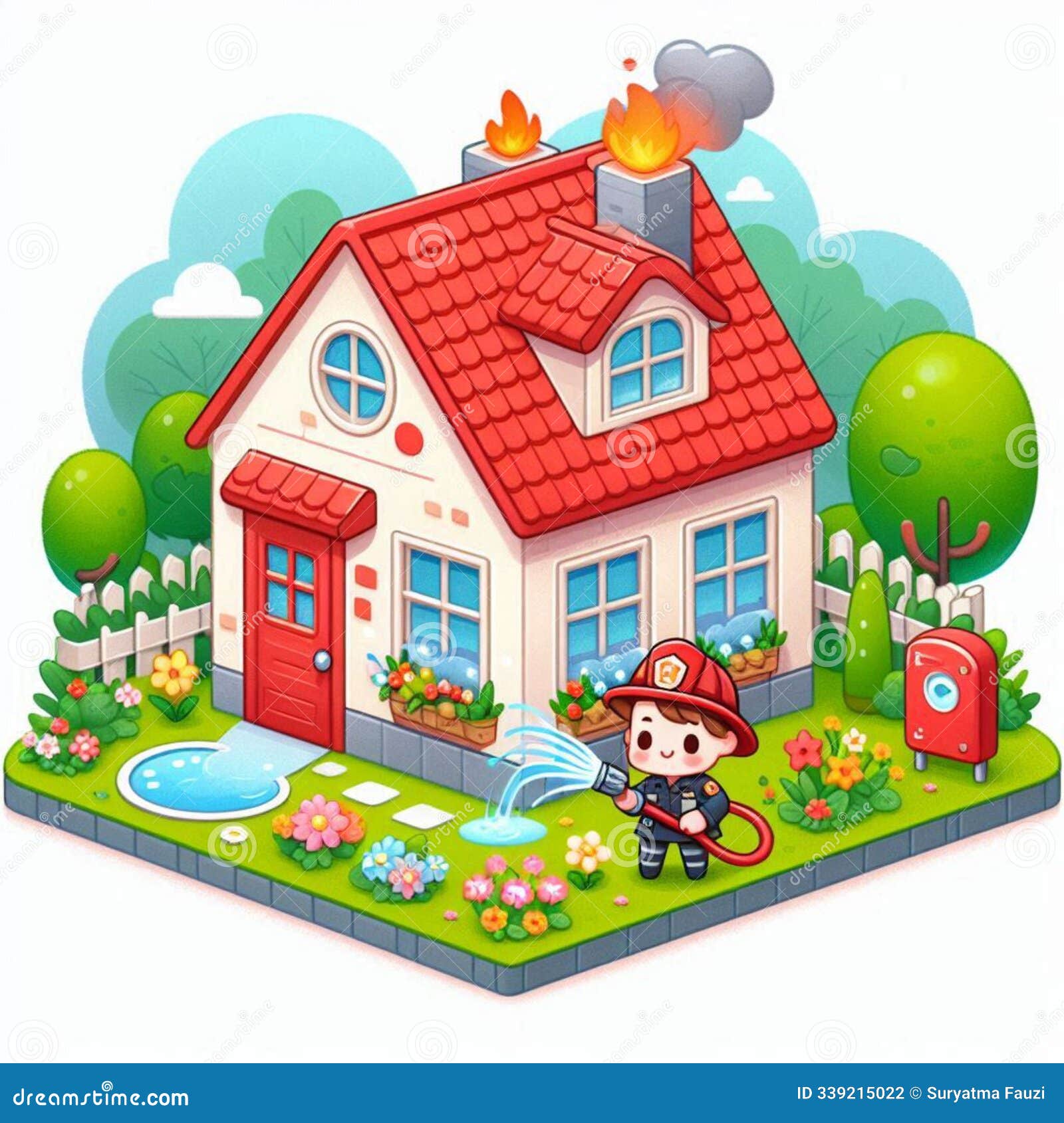 Cartoon Image of a Firefighter, and a House Stock Illustration ...