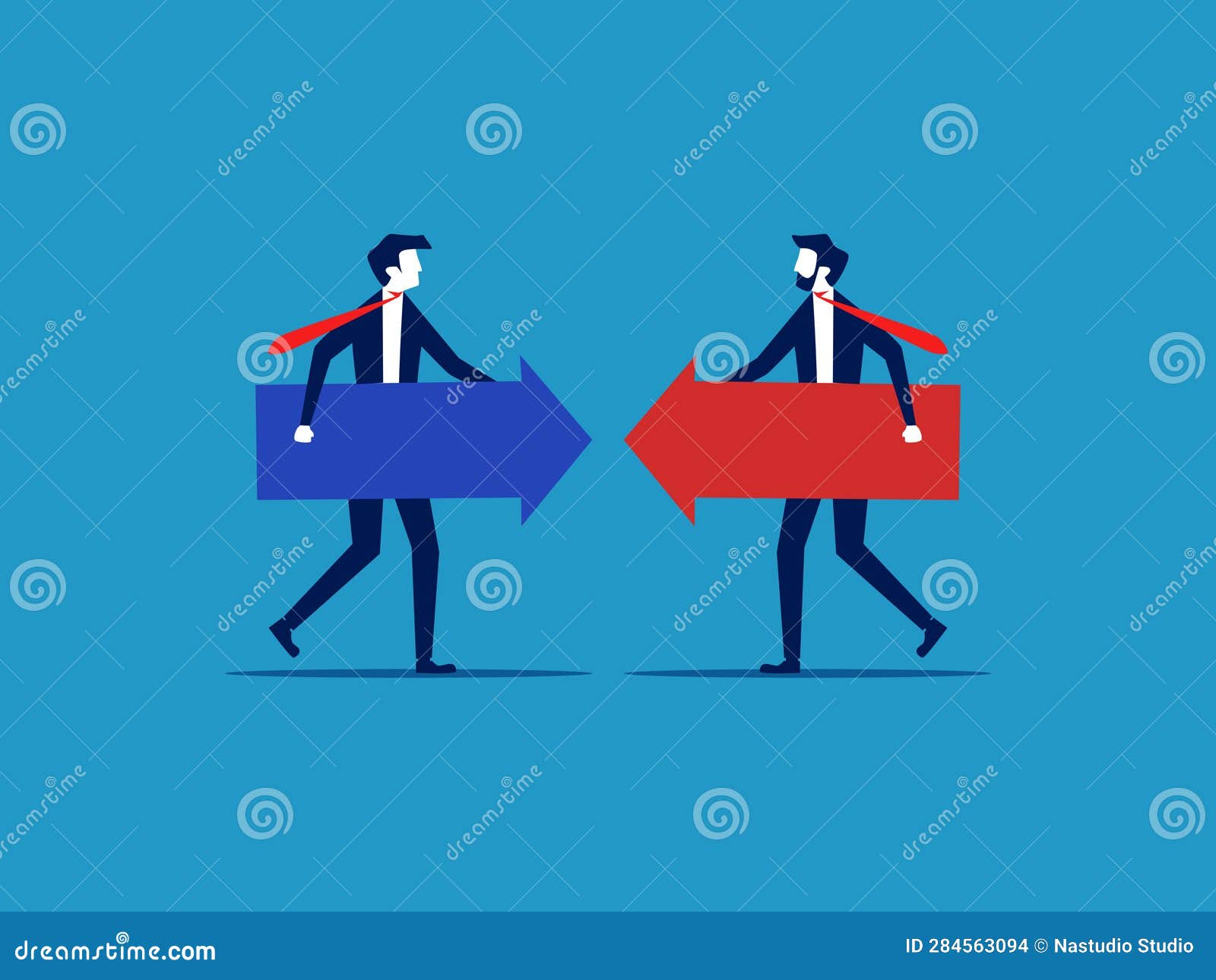 Work Inconsistent. Businessman Holding an Arrow Pointing in Different ...