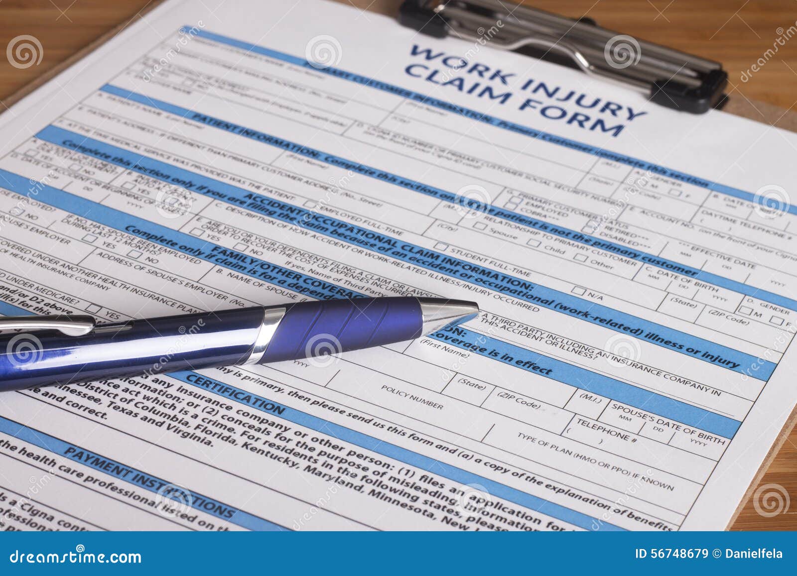 Work Injury claim form stock image. Image of accident - 56748679