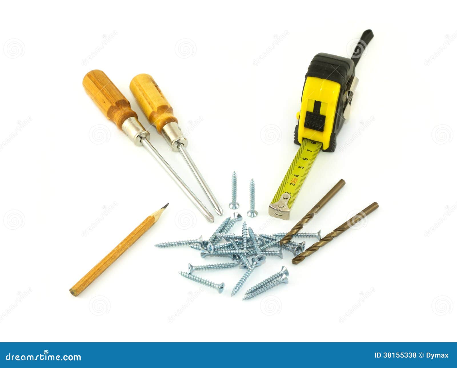 Work Instruments and Screws Isolated on White Closeup Stock Photo ...