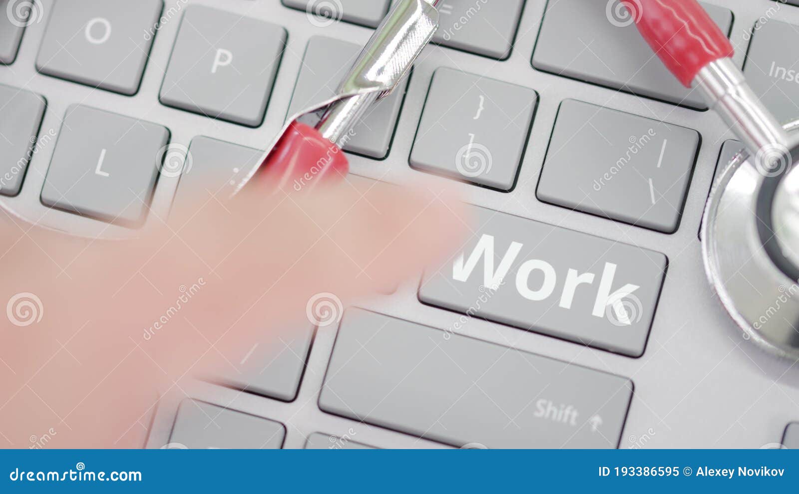 WORK Key Being Pressed on a Computer Keyboard Near Stethoscope Stock ...