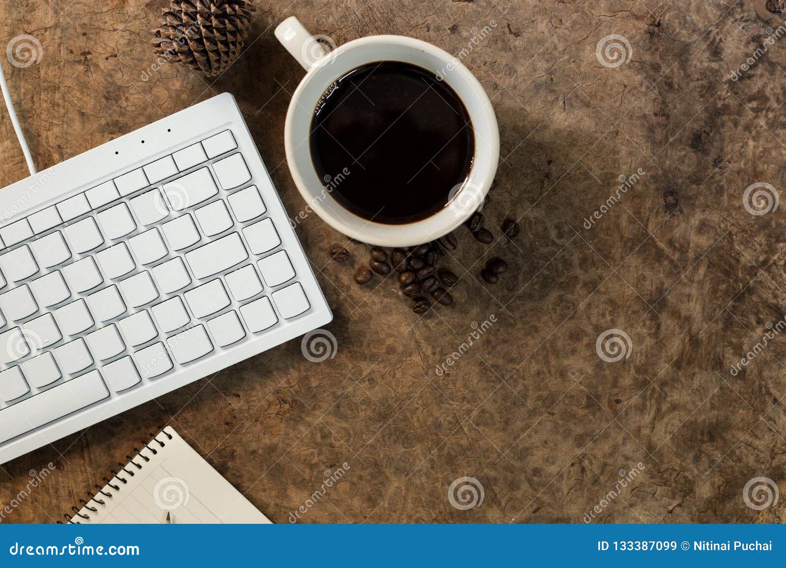 Work with the keyboard stock image. Image of coffee - 133387099