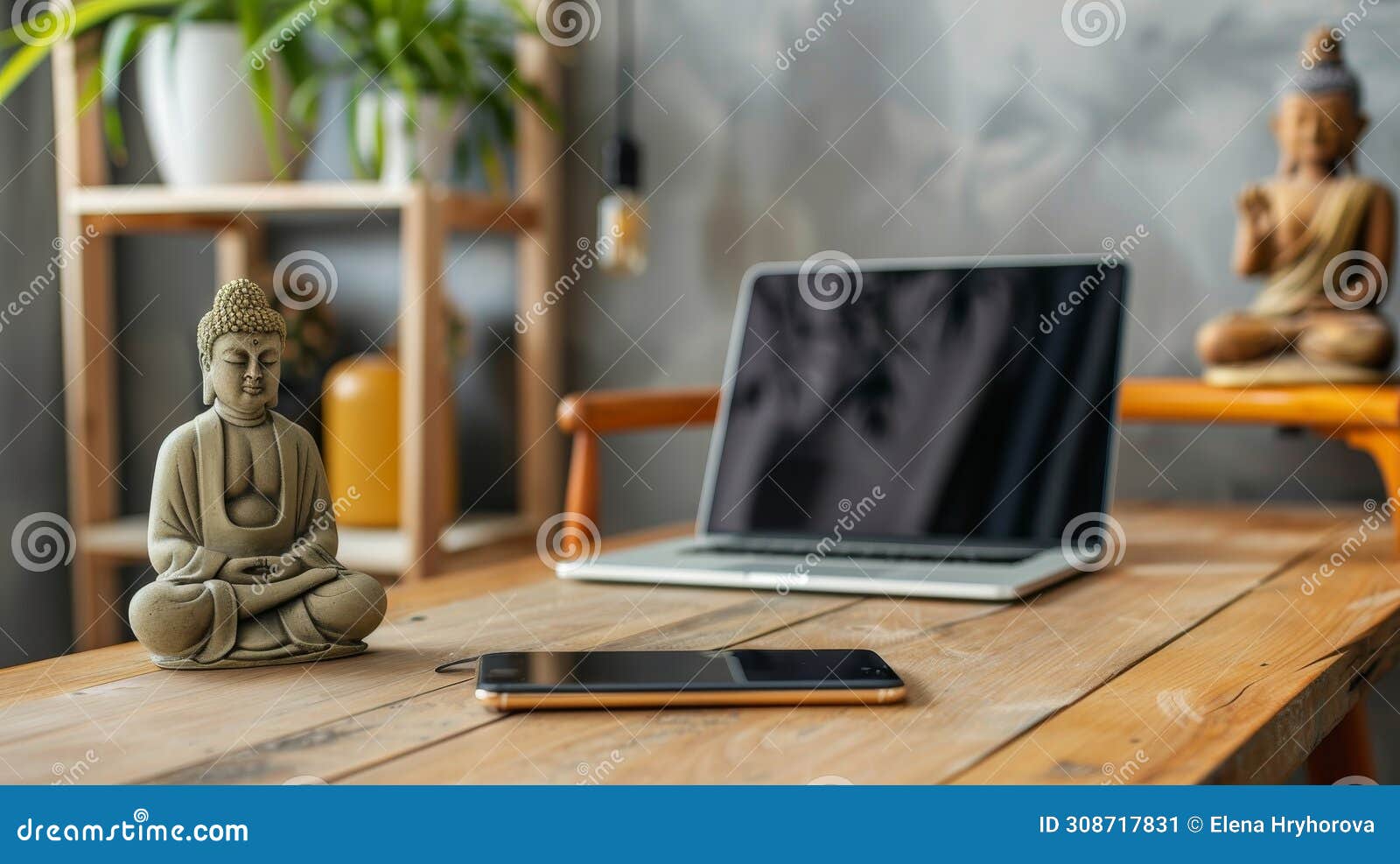 Work-life Balance Concept, Buddha Statue with Laptop and Smartphone ...