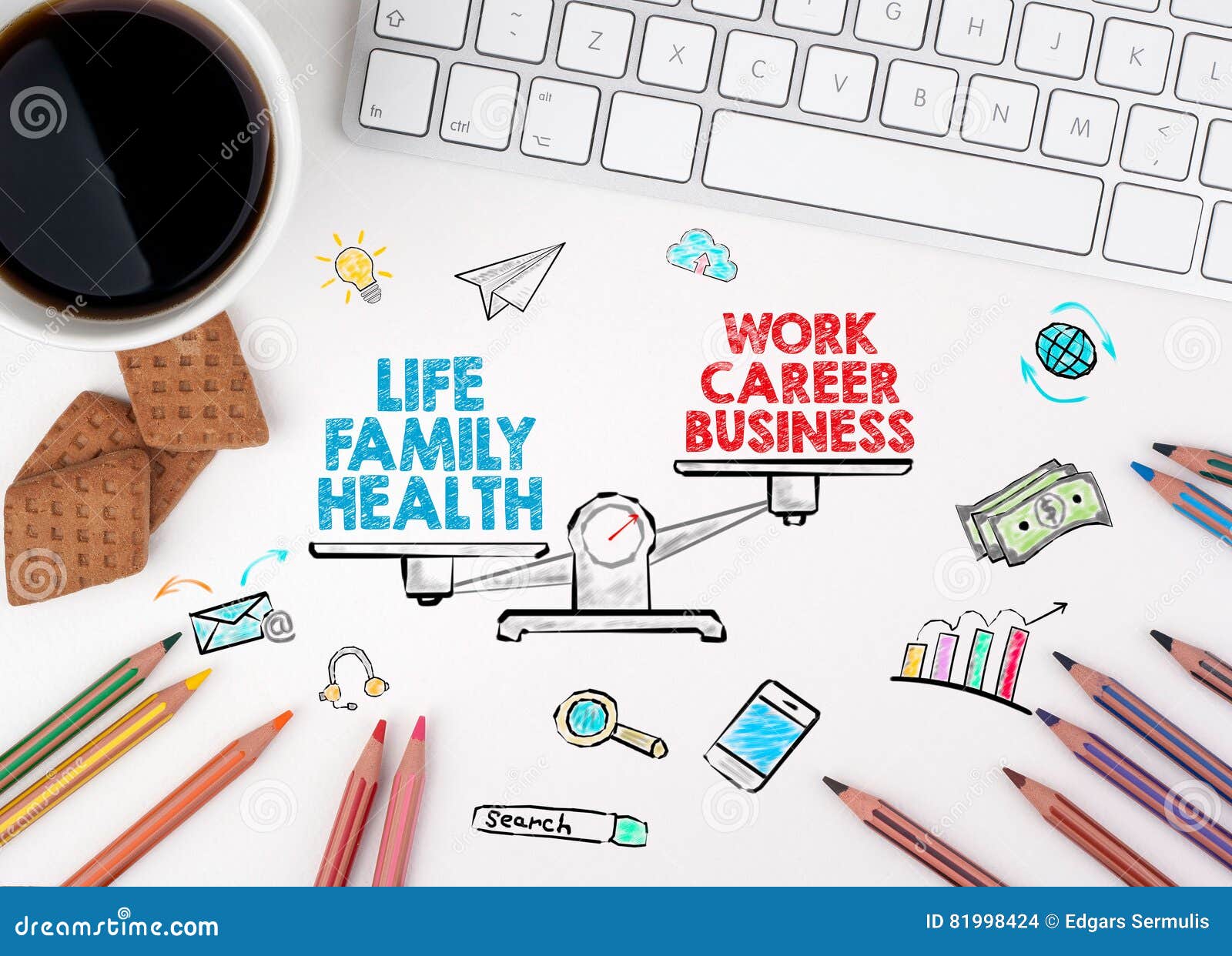 Work Life Balance Concept. White Office Desk Stock Photo - Image of ...