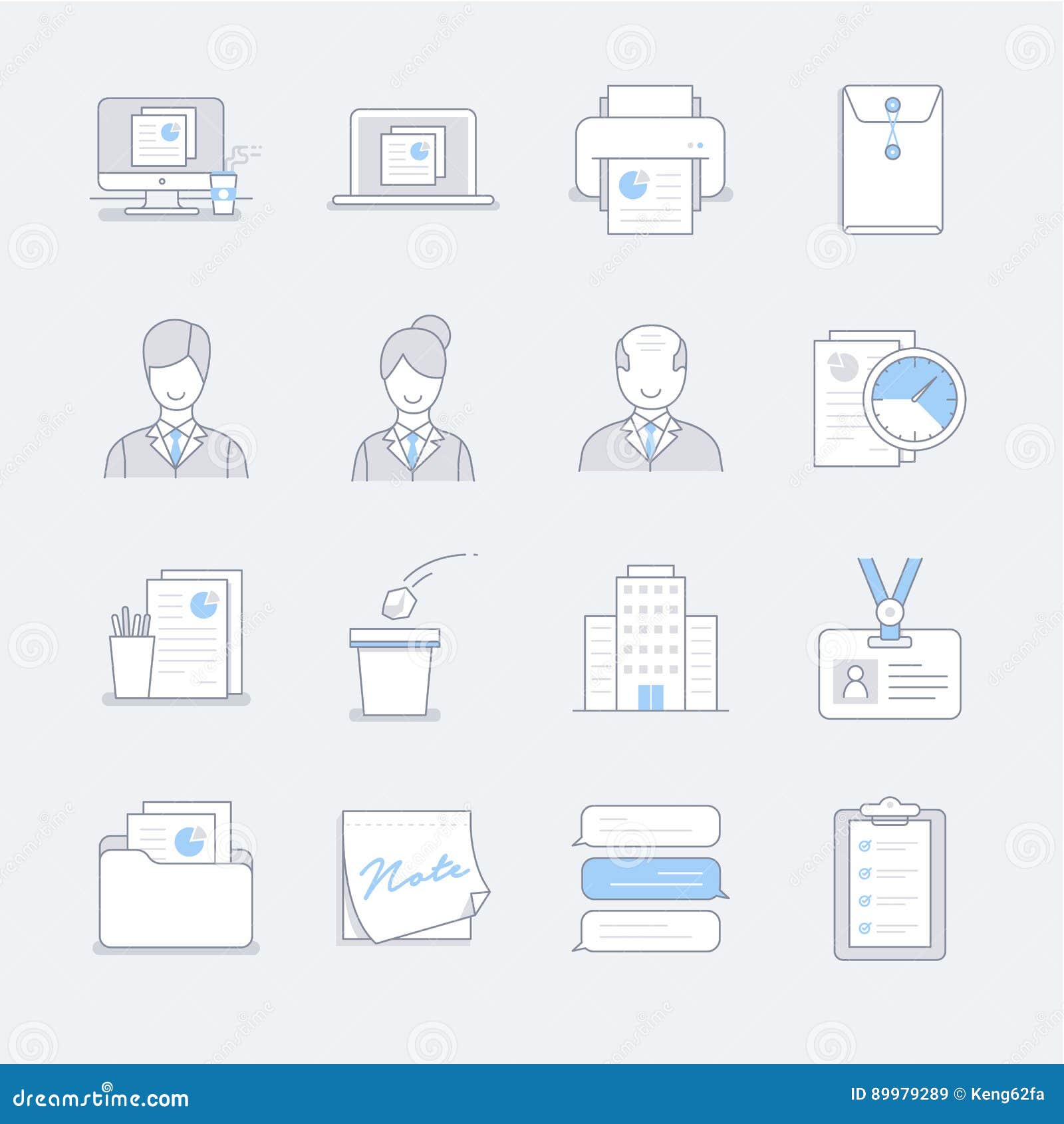 Work Line Icons in Blue Pastel Color Stock Vector - Illustration of ...