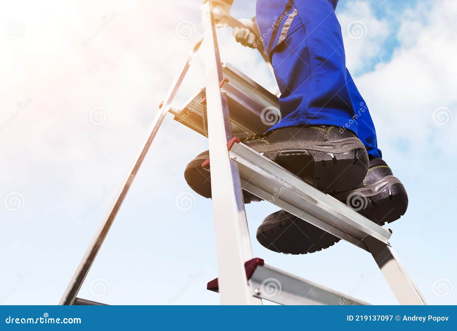 Work Man Working on Ladder Step Stock Image - Image of carpenter ...