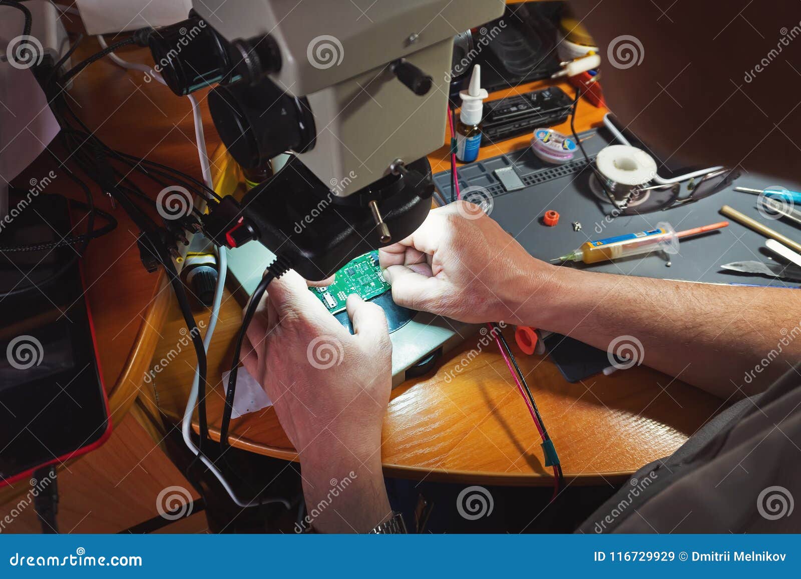 Work with a Microscope. Microelectronics Device Stock Image - Image of ...