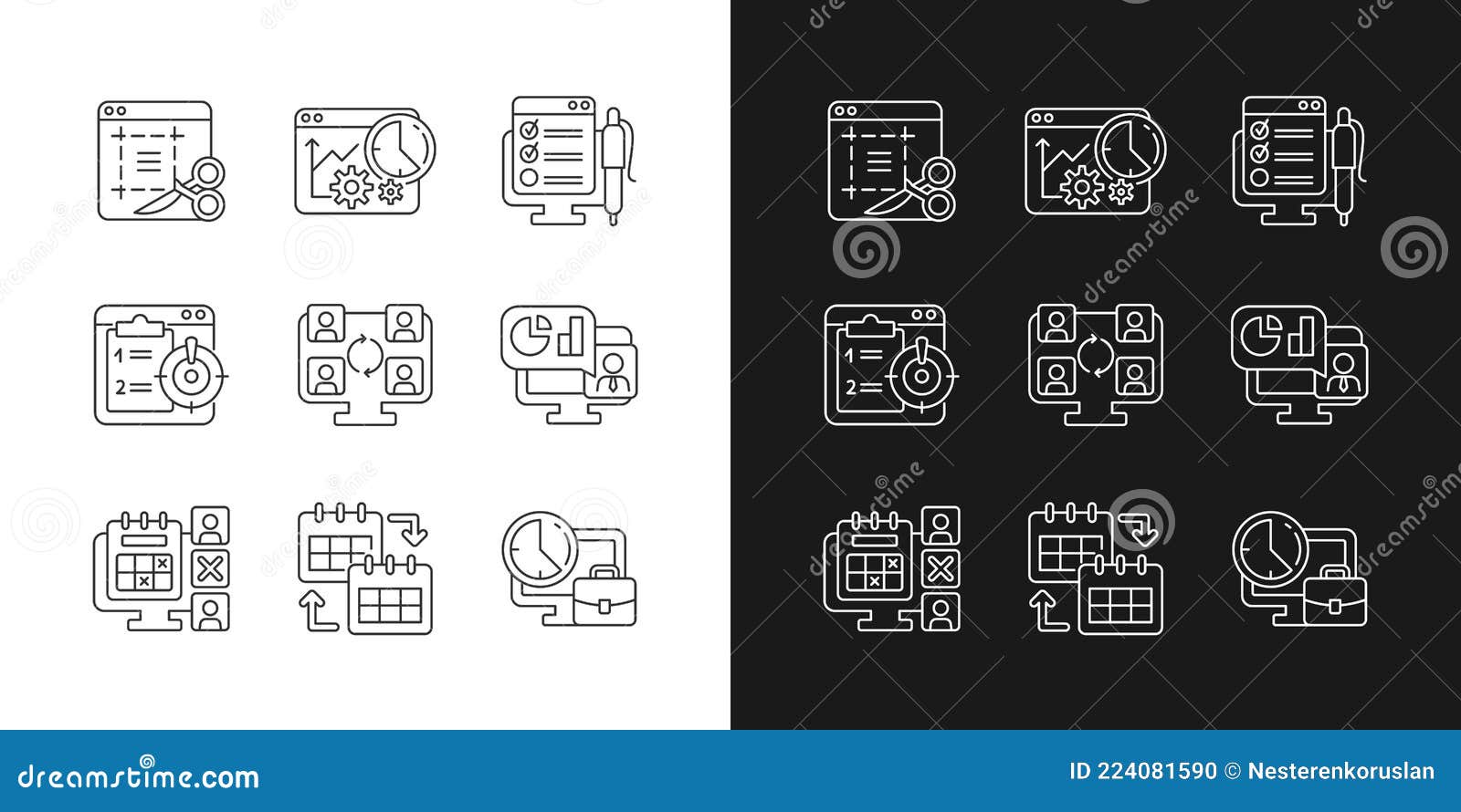 Work Monitoring Tools Linear Icons Set for Dark and Light Mode Stock ...
