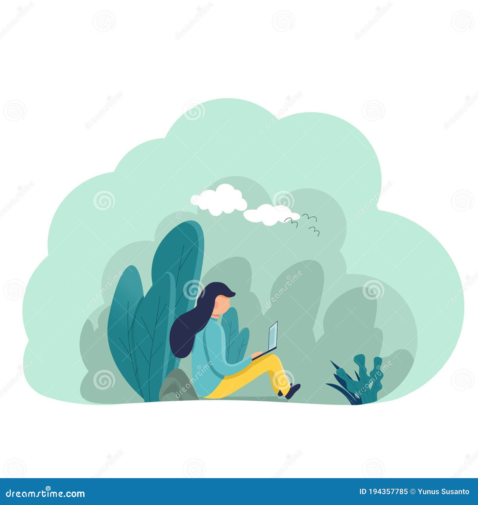 Work in nature stock vector. Illustration of grass, book - 194357785