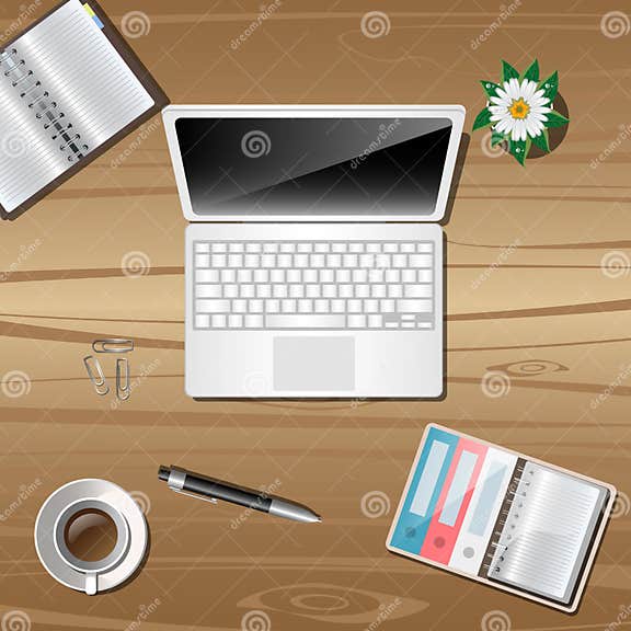 Work Object on Wooden Background Stock Vector - Illustration of ...