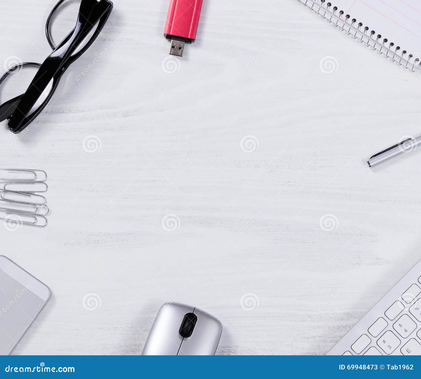 Work Objects in Circle Pattern on White Desktop Stock Image - Image of ...
