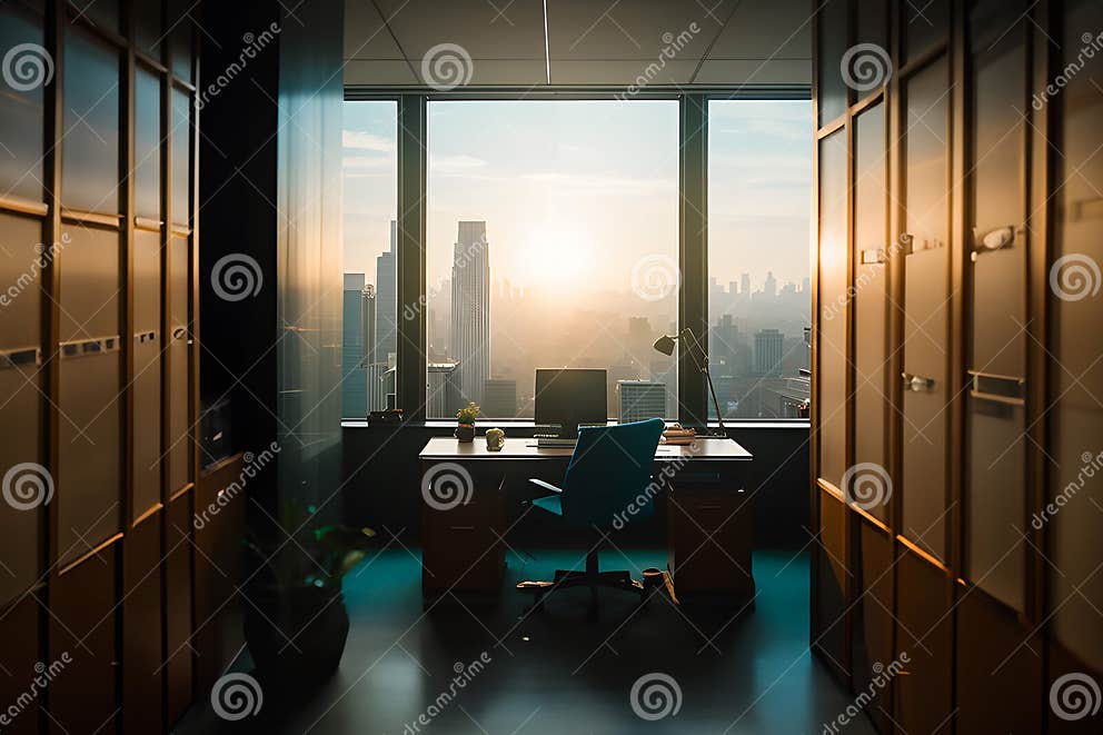 Work Office in Building with City View Stock Photo - Image of streets ...