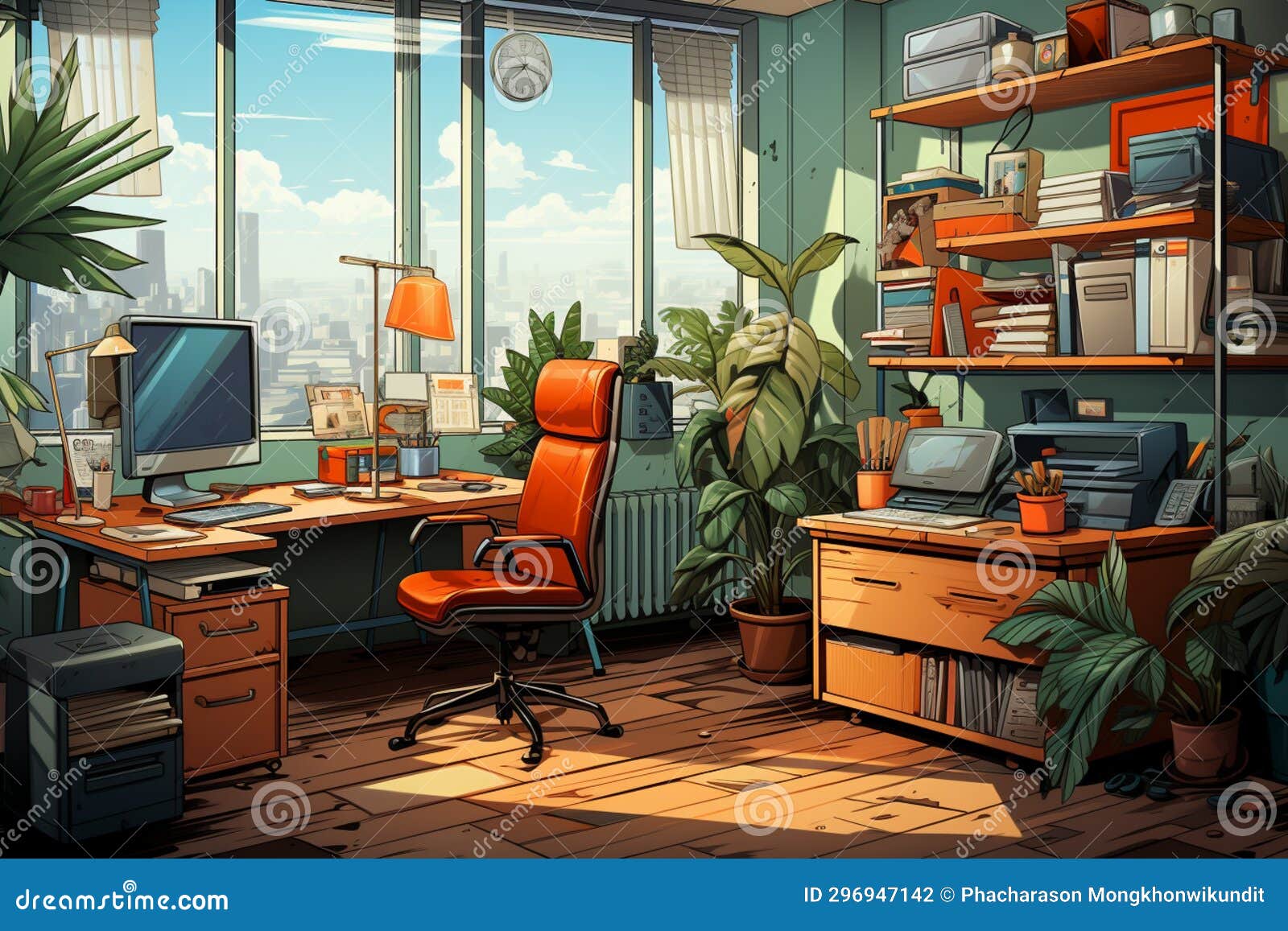 Work Office, Computers, Cartoon Office Equipment Stock Illustration ...