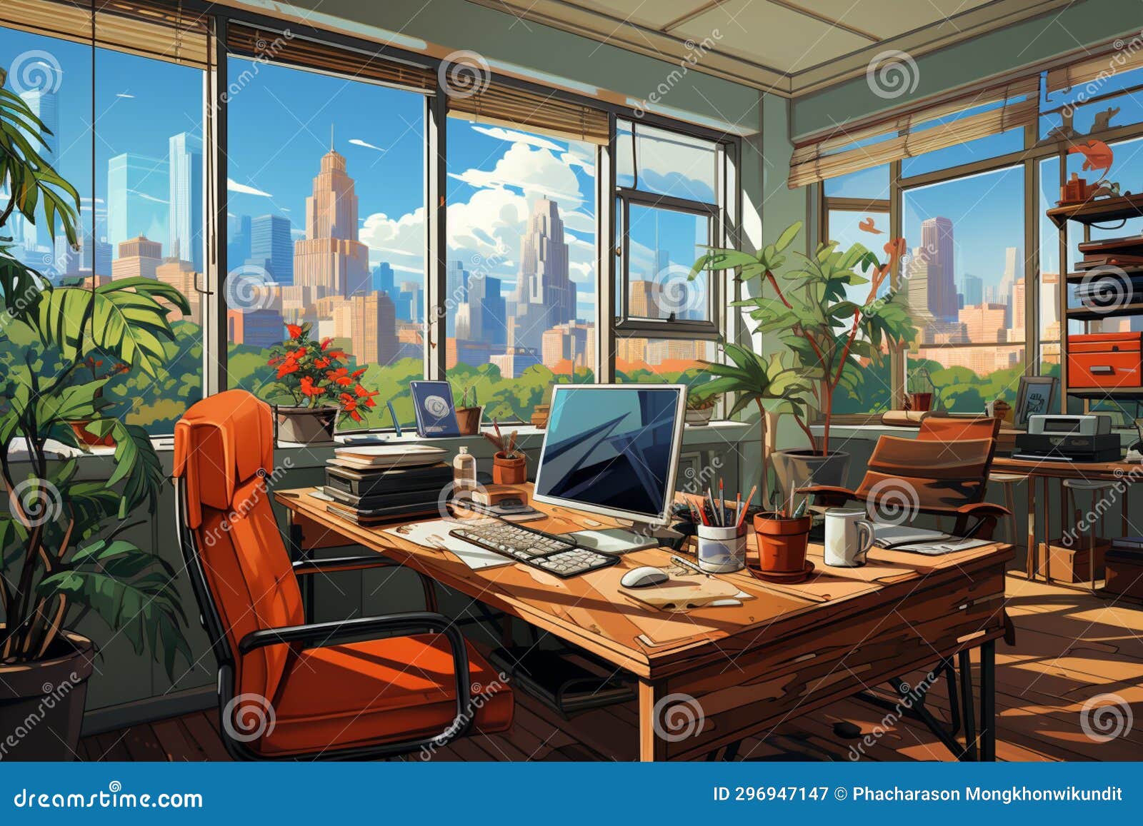 Work Office, Computers, Cartoon Office Equipment Stock Image - Image of ...
