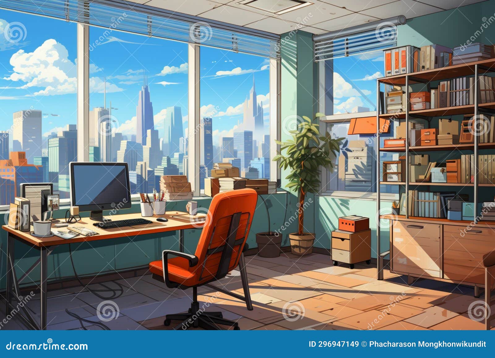 Work Office, Computers, Cartoon Office Equipment Stock Illustration ...