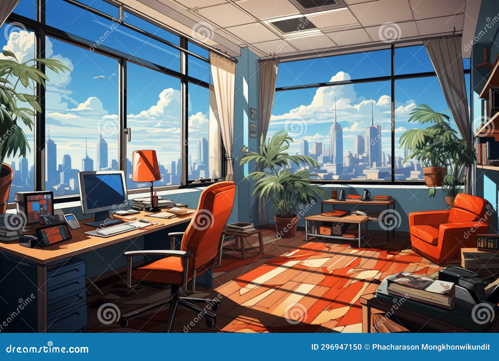 Work Office, Computers, Cartoon Office Equipment Stock Photo - Image of ...