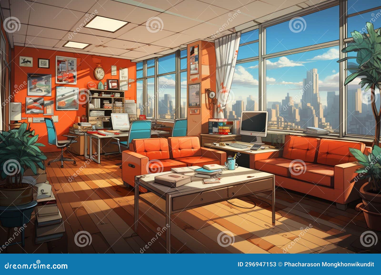 Work Office, Computers, Cartoon Office Equipment Stock Illustration ...