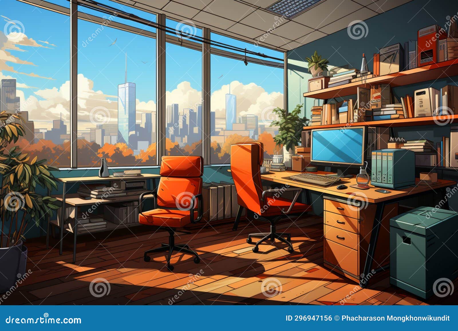 Work Office, Computers, Cartoon Office Equipment Stock Illustration ...