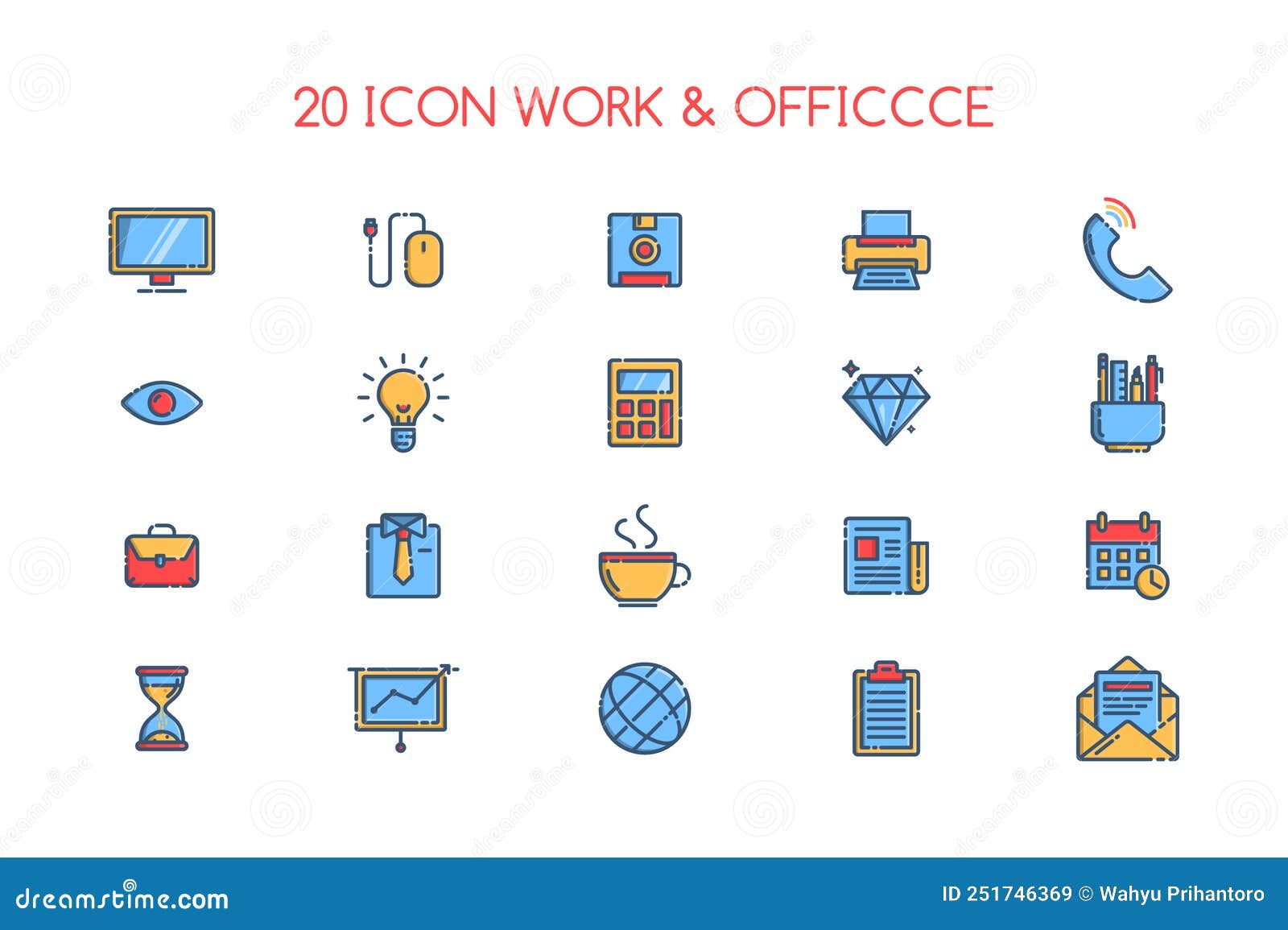 20 Work Office Icon Set stock vector. Illustration of stationary ...