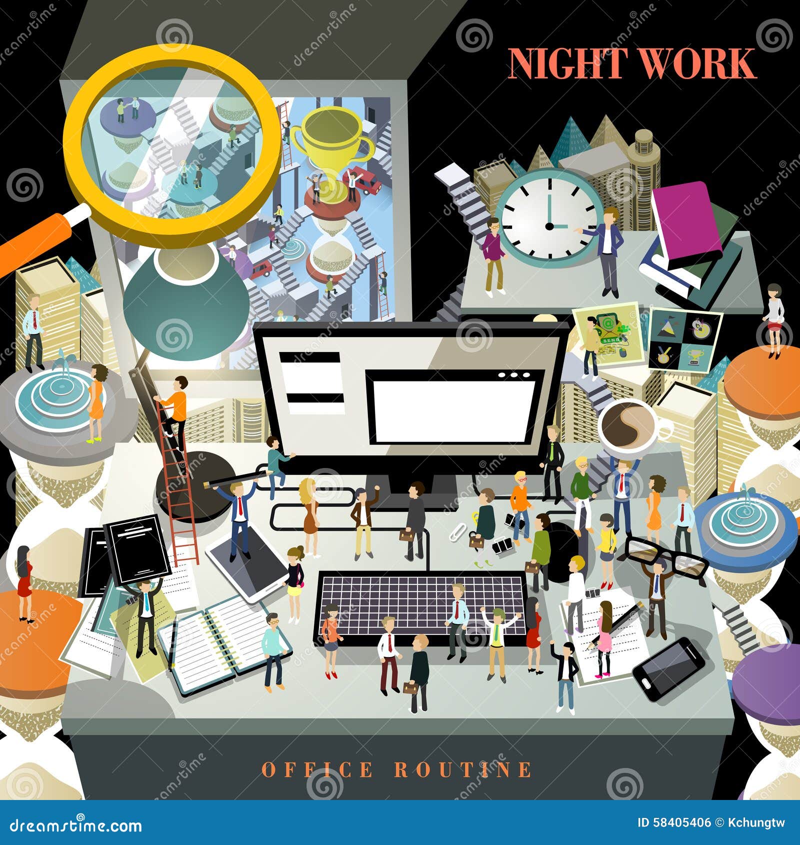 Work overtime concept stock vector. Illustration of late - 58405406