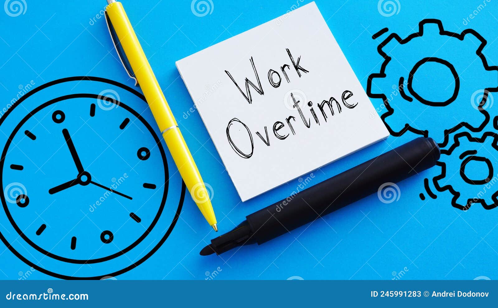 Work Overtime is Shown Using the Text and Picture of Clock Stock Image ...
