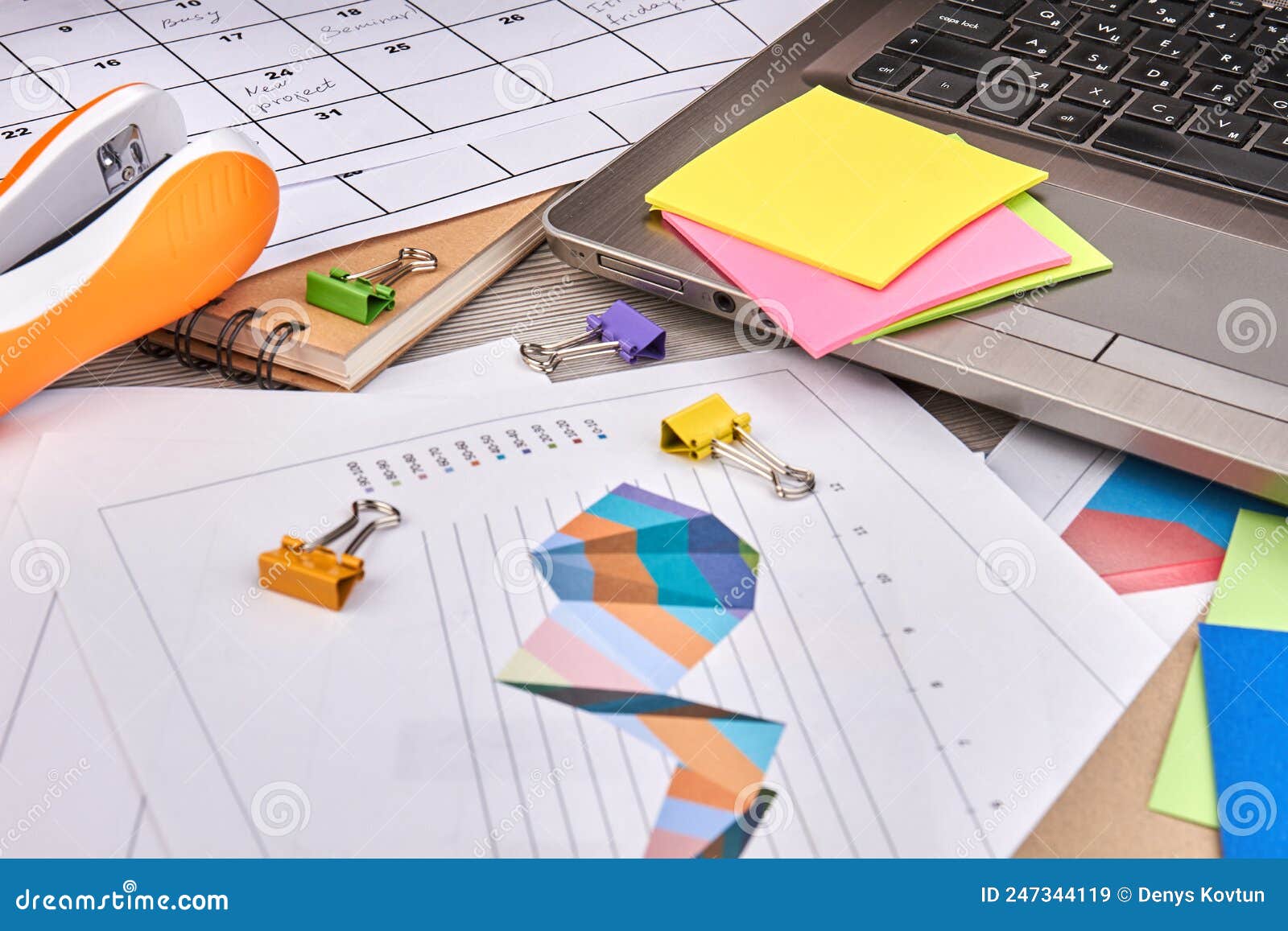 Work Papers with Charts and Binder Clips. Stock Image - Image of ...