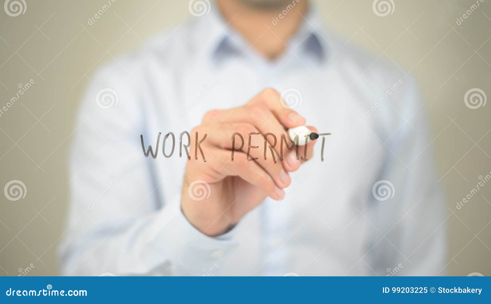 Work Permit , Man Writing on Transparent Screen Stock Image - Image of ...