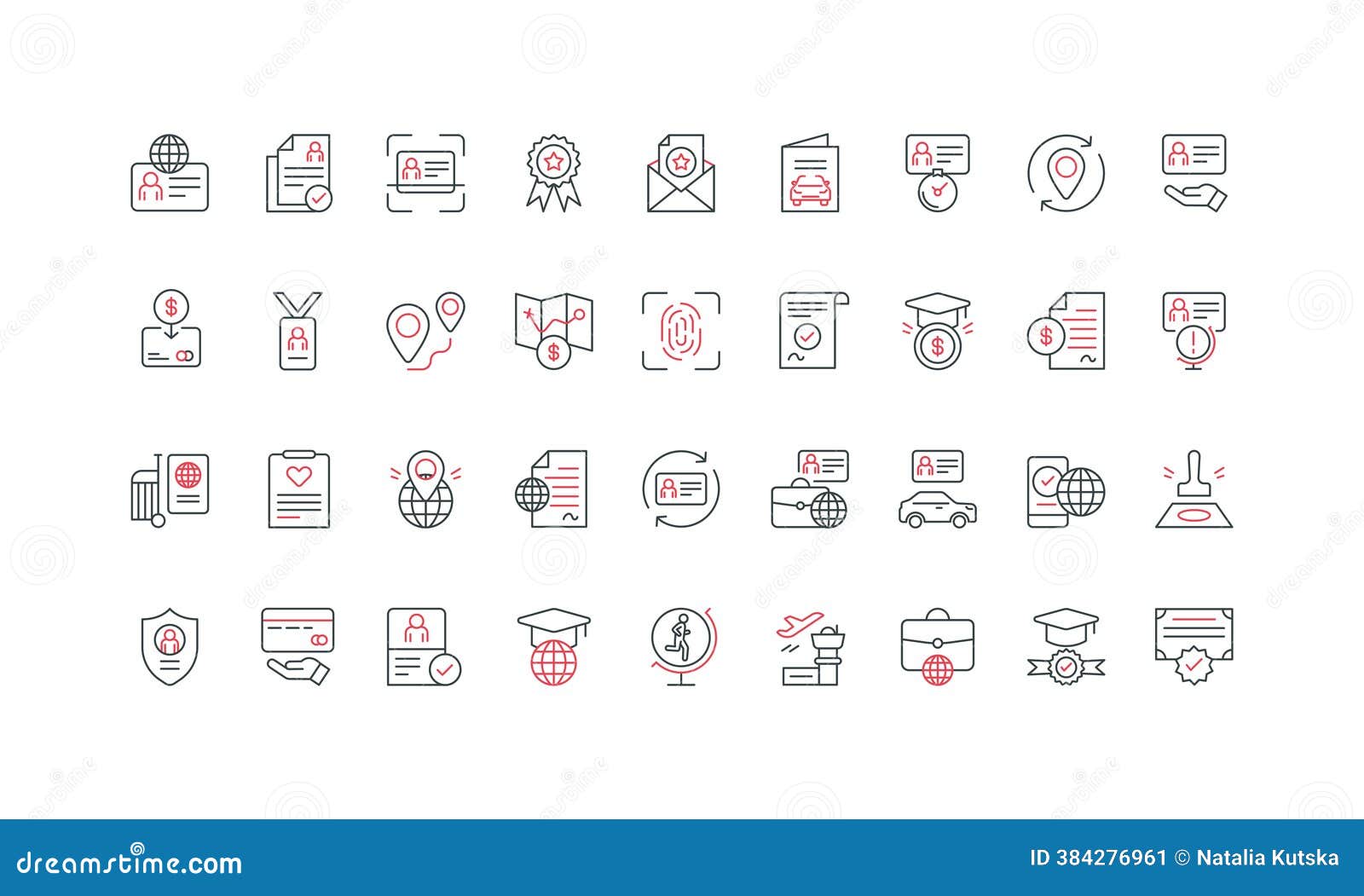 Immigration, Work Permit, Visa Approval Process And Documents Status Line Icon Set Vector ...