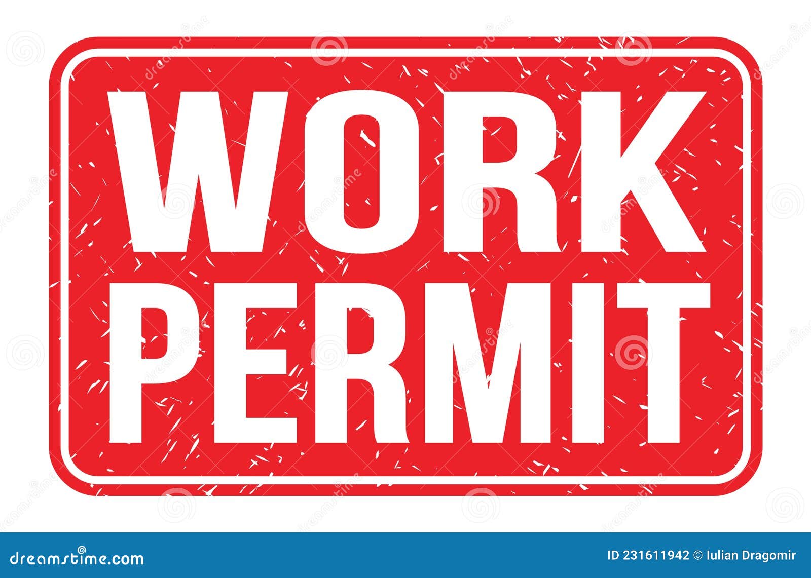 WORK PERMIT, Words on Red Rectangle Stamp Sign Stock Illustration ...