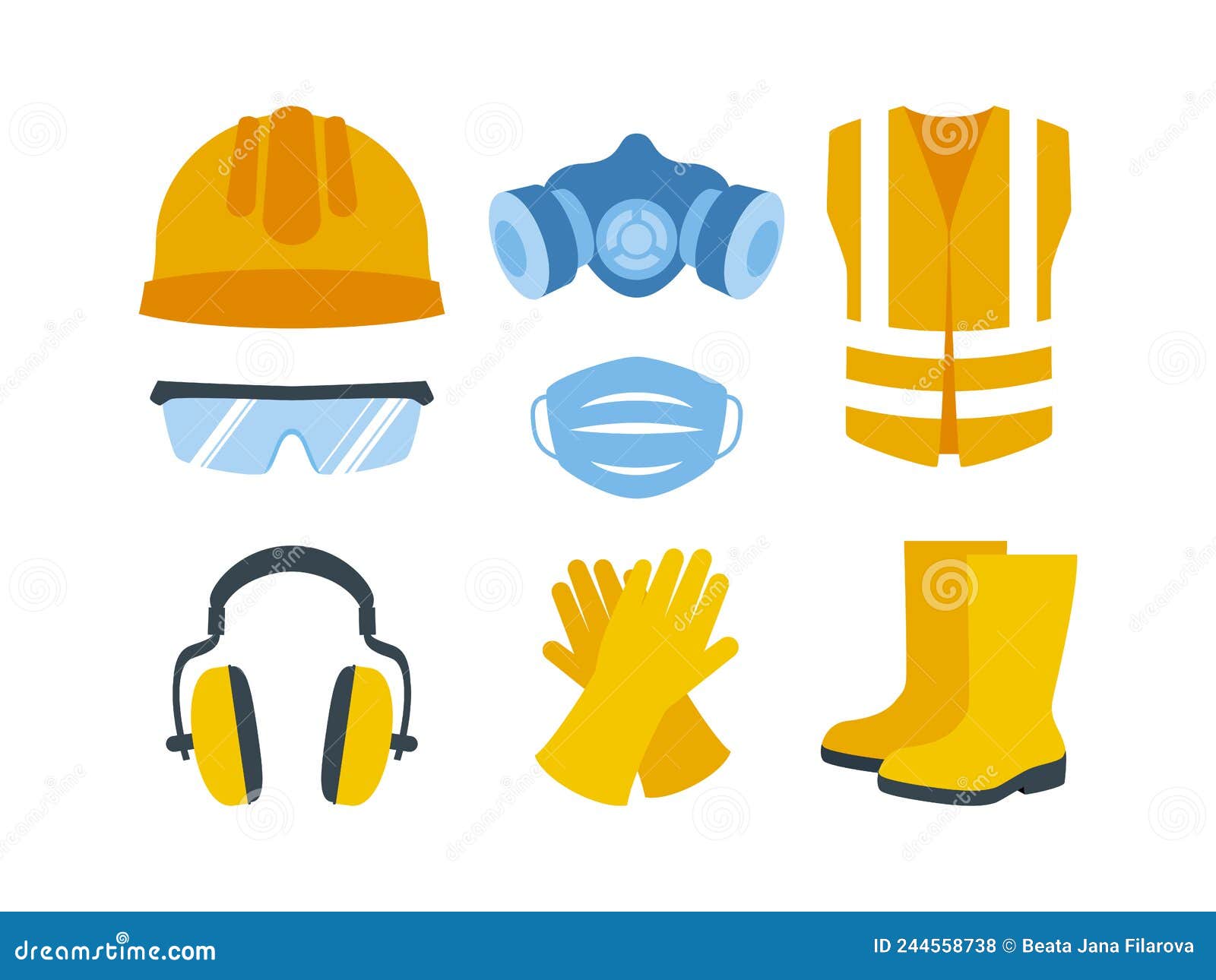 Work Personal Protective Equipment and Clothing Icon Set Vector Stock ...