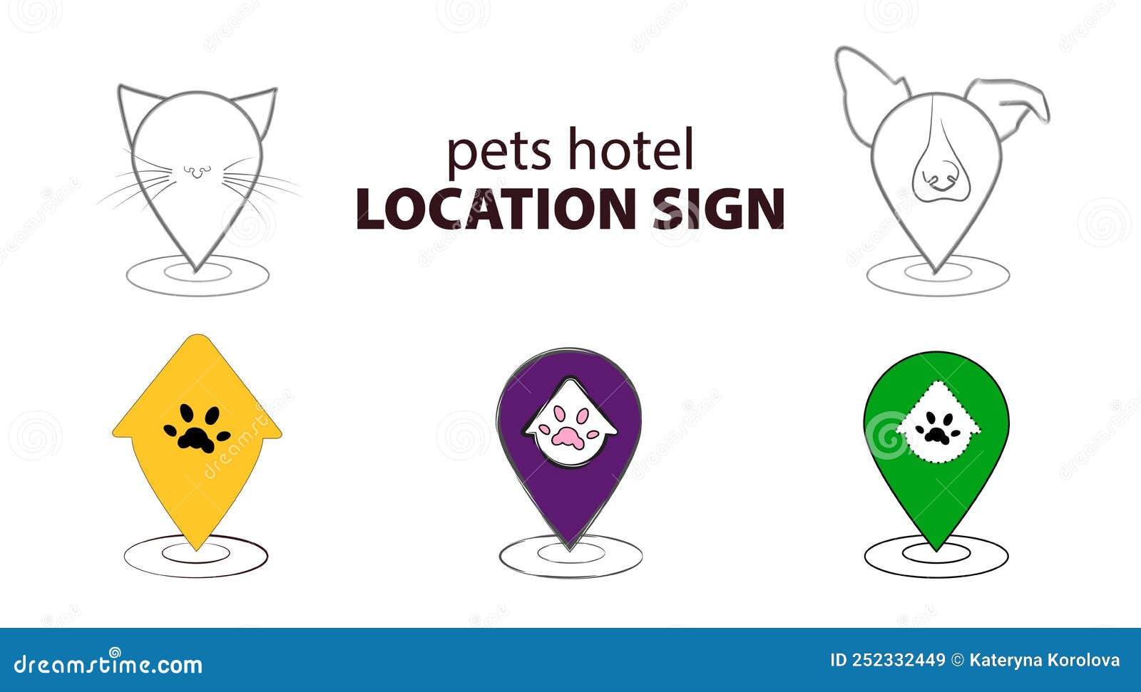 Pets Hotel Location Sign, Cat, Dog, Illustration, , Map, Animal, House ...