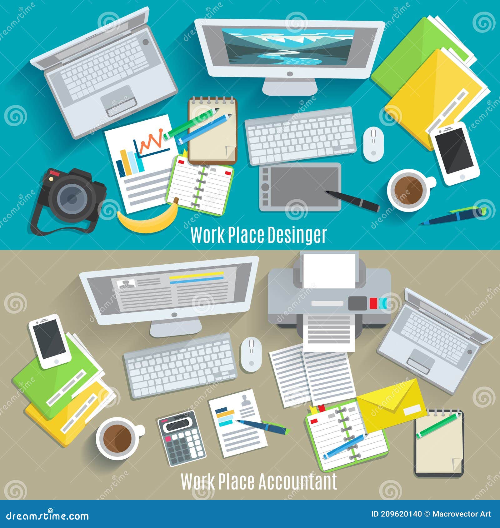Work Place Banner Set stock vector. Illustration of accounter - 209620140