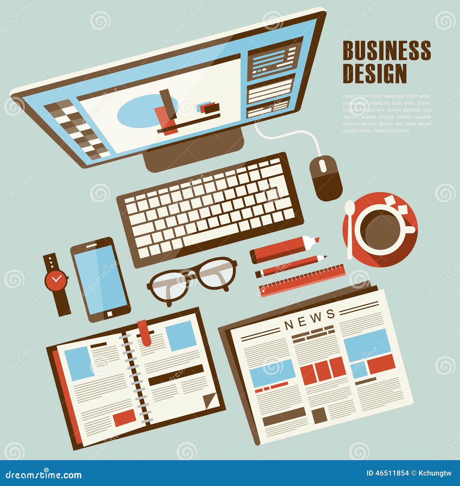 Work Place Concept in Flat Design Stock Vector - Illustration of mouse ...