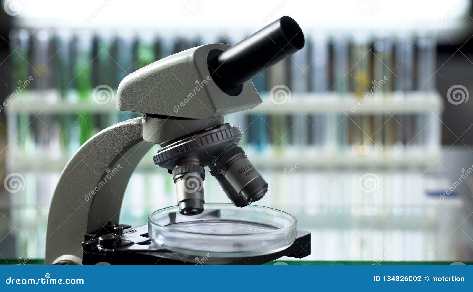 Work Place of Laboratory Worker, Microscope Adjusted and Ready for ...