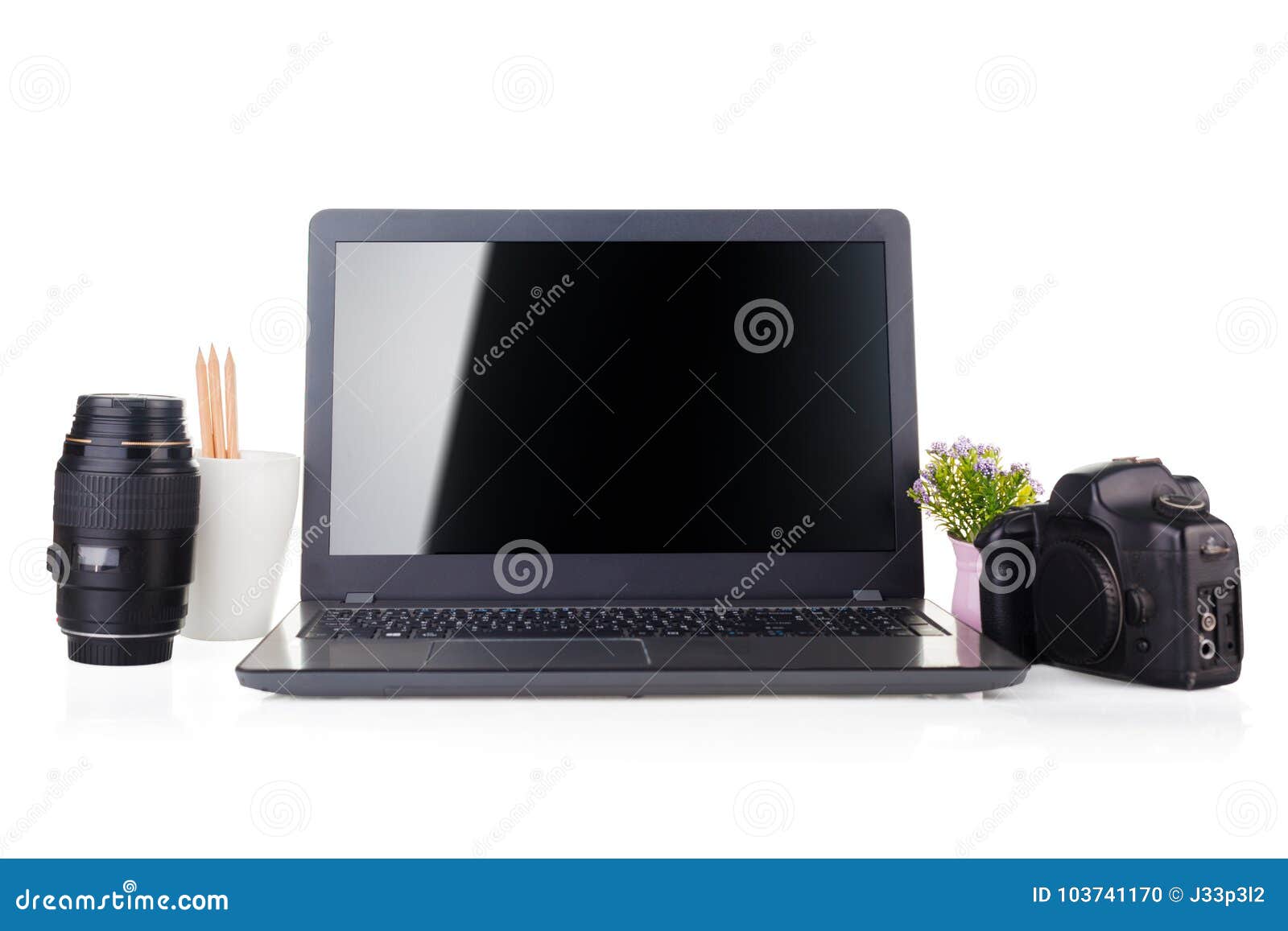 Work Place with Laptop and Camera Equipment. Stock Photo - Image of ...