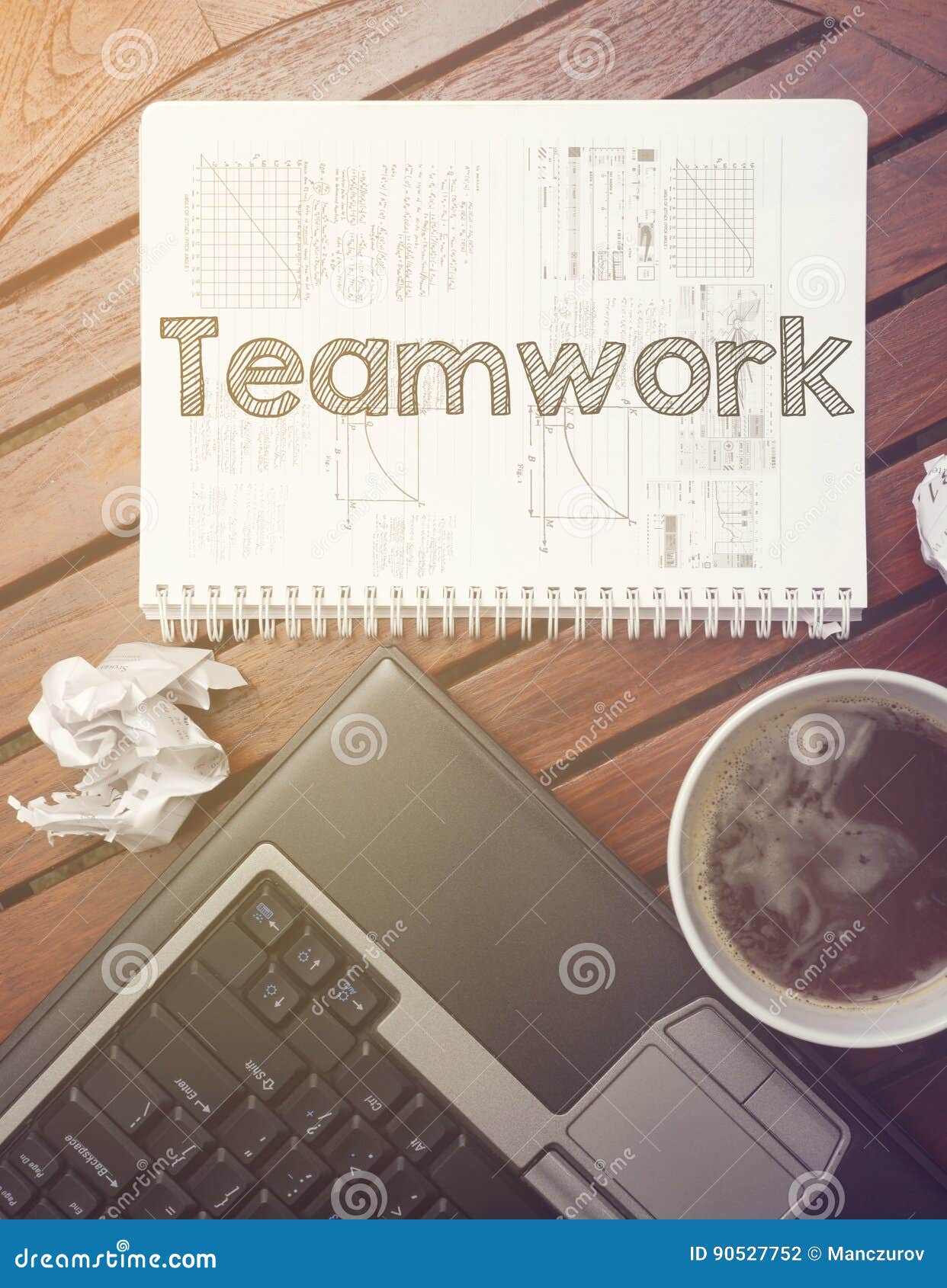 Work Place - Table with Notebook with Note about: Teamwork Stock Photo ...