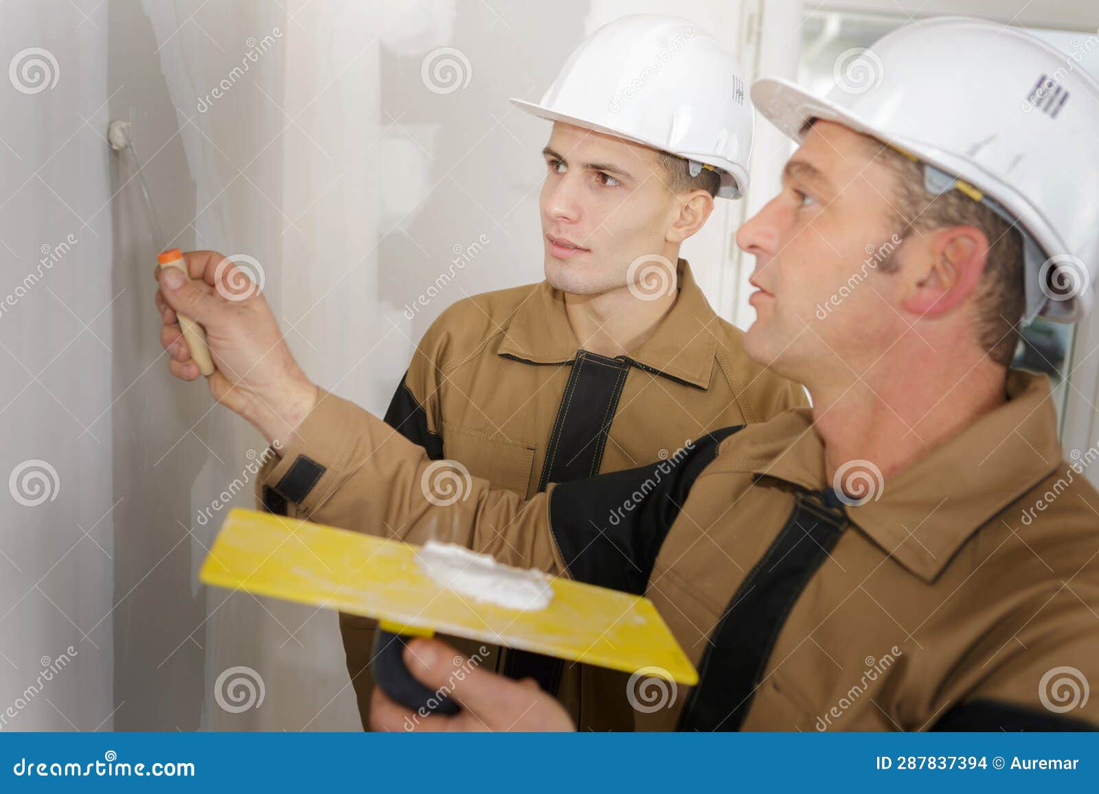 Work Plasterer Painter Learning To Make Repairs Stock Photo - Image of ...